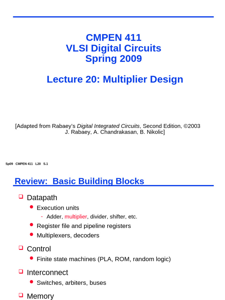 C411L20Multiplier Wallace | PDF | Computing | Electronic Design