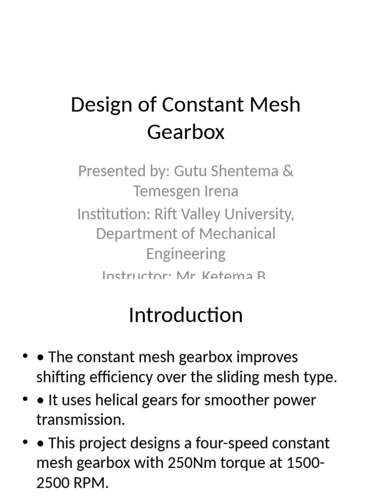 Constant Mesh Gearbox Presentation Final Complete | PDF | Manual ...