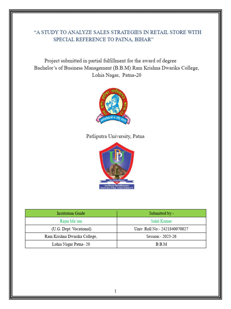 Sahil Kumar Marketing and Sales Project Report BBM 2nd Year | PDF ...