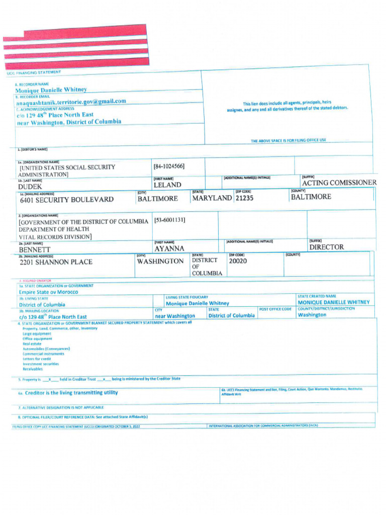 UCC Financing Statement Social Security Vital Records | PDF