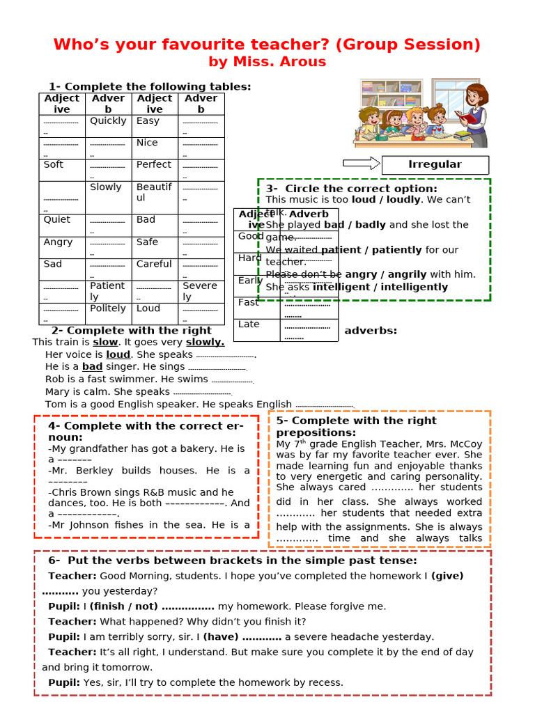 Who's Your Favorite Teacher Worksheet | PDF | Adverb | Linguistic Typology