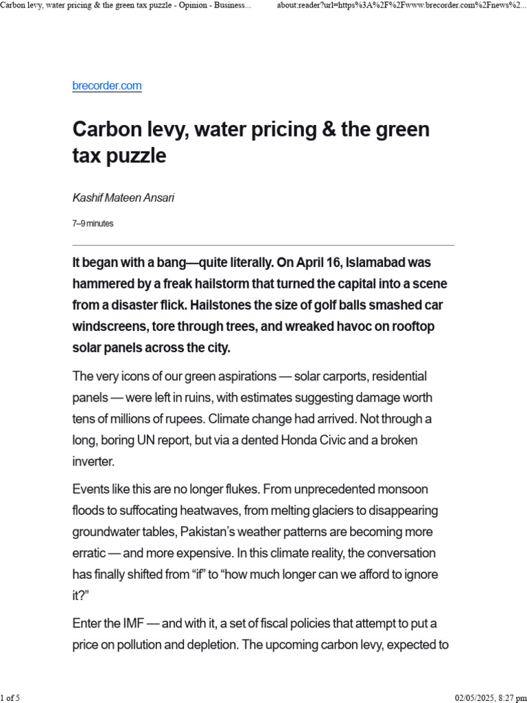 Carbon Levy, Water Pricing & The Green Tax Puzzle - Opinion - Business ...