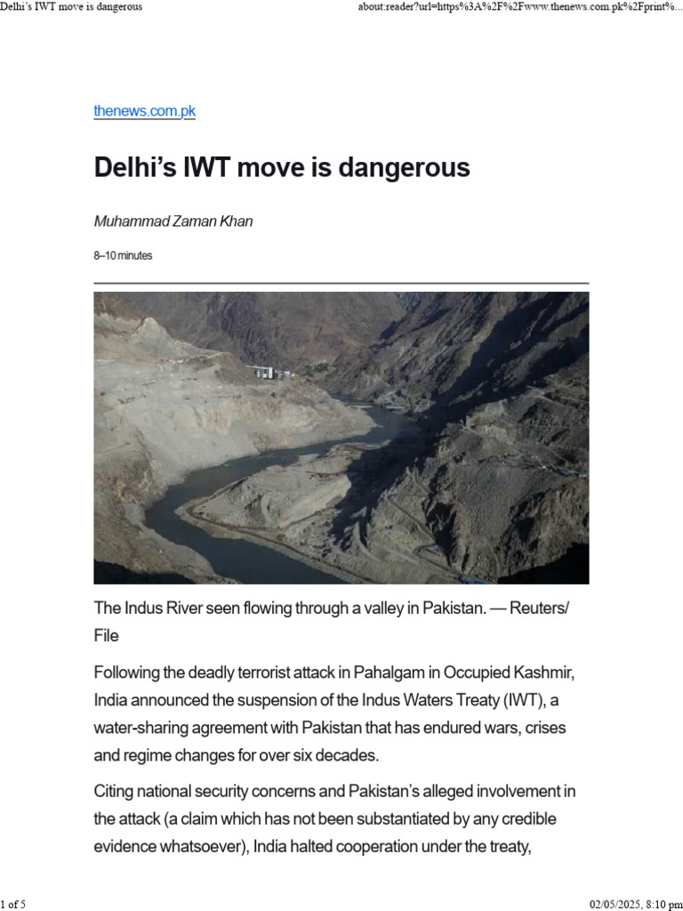 Delhi’s IWT move is dangerous | PDF | Treaty | International Relations