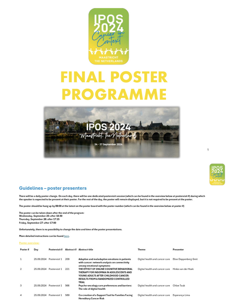 IPOS 2024 Poster Programme FINAL 17.09.2024 | PDF | End Of Life Care ...