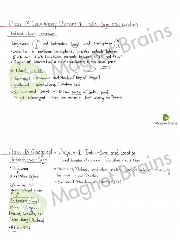 9th Geography - Chapter 1 India - Size and Location | PDF