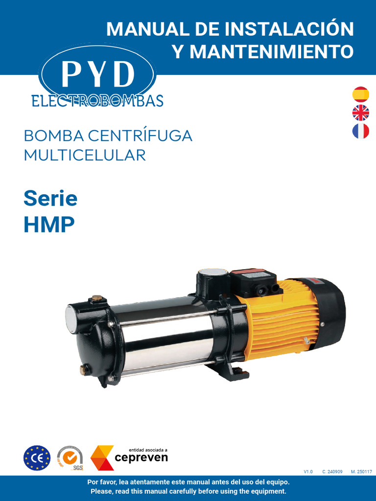 BOMBA PROINDECSA (PYD) HMP45-5M (Manual) | PDF | Bomba | Ingenieria Eléctrica
