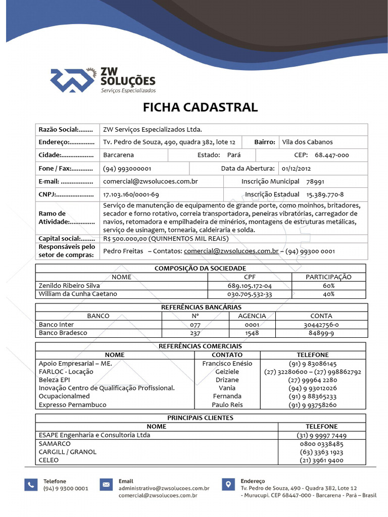 Ficha Cadastral - ZW - Jun24 C | PDF