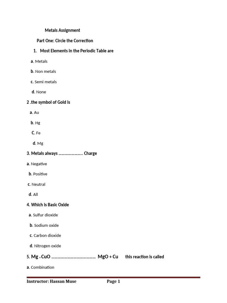 Metals Assignment-1 | PDF | Metals | Oxide