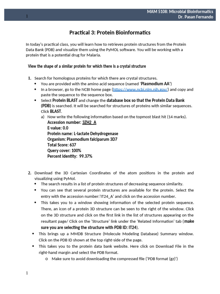 Practical On Protein Bioinformatics Practical | PDF | Protein Data Bank ...