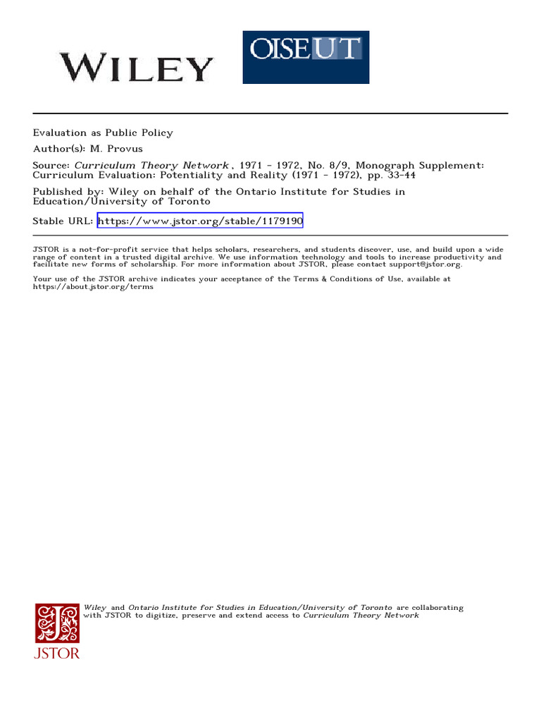 Provus-EvaluationPublicPolicy-1971 250503 071018 | PDF | Evaluation | Teachers
