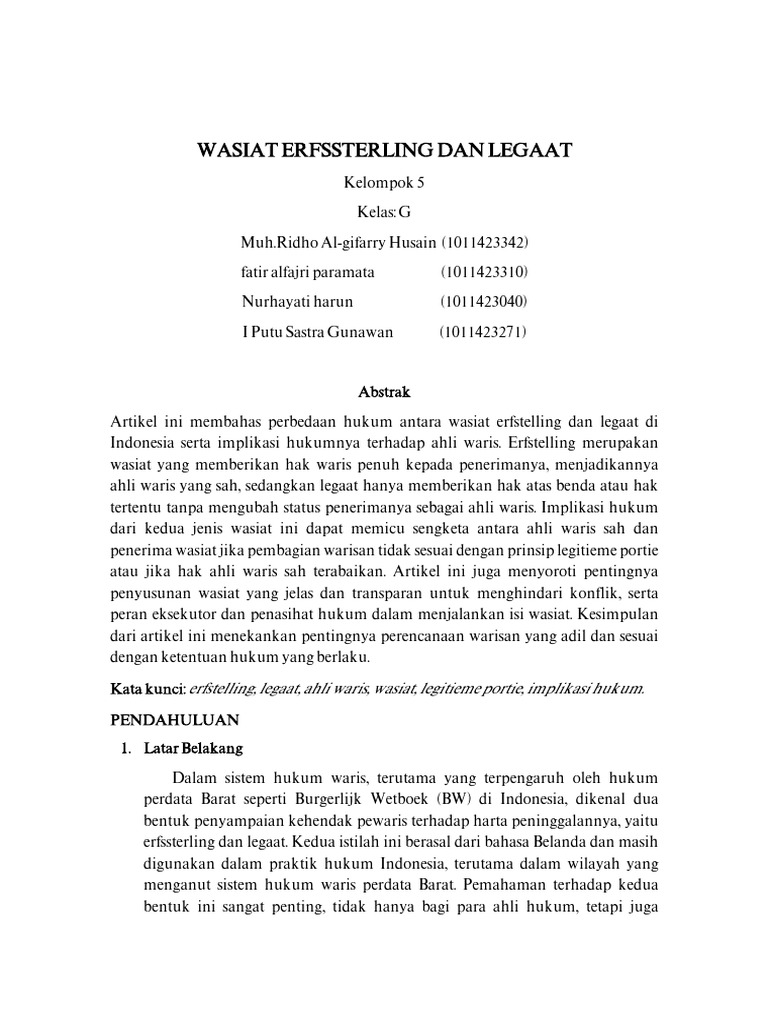 Mini Artikel Wasiat Erfssterling Dan Legaat | PDF