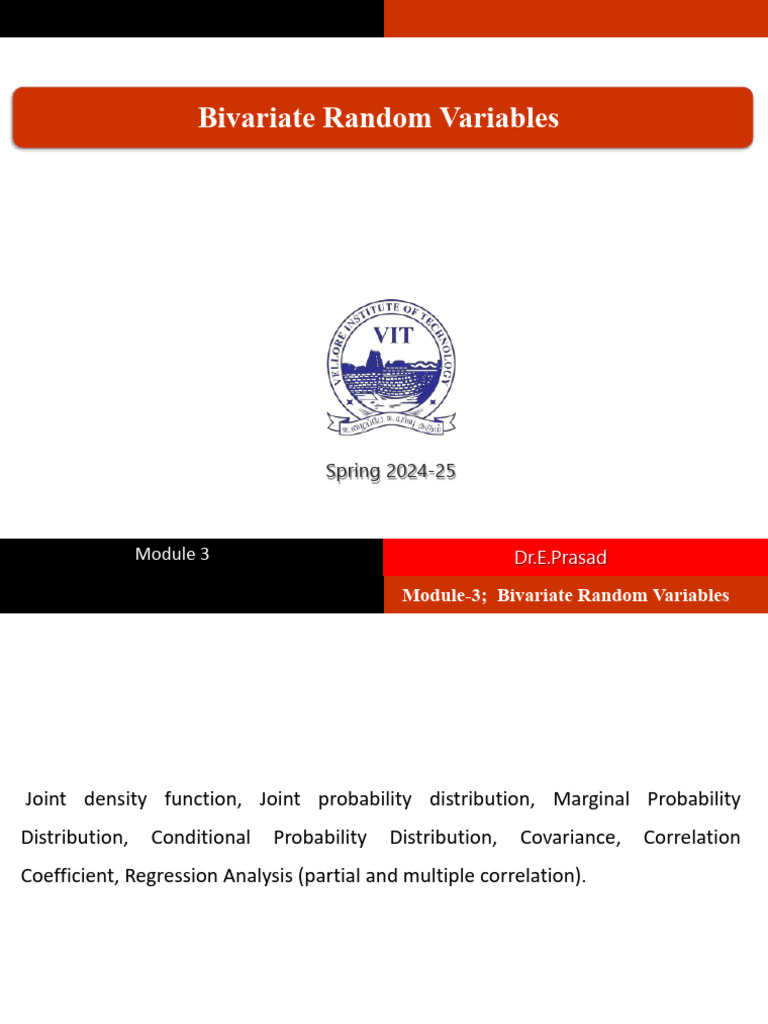 PSR - Module3 - Bivariate Random Variables - Class11 | PDF | Probability Distribution | Applied ...