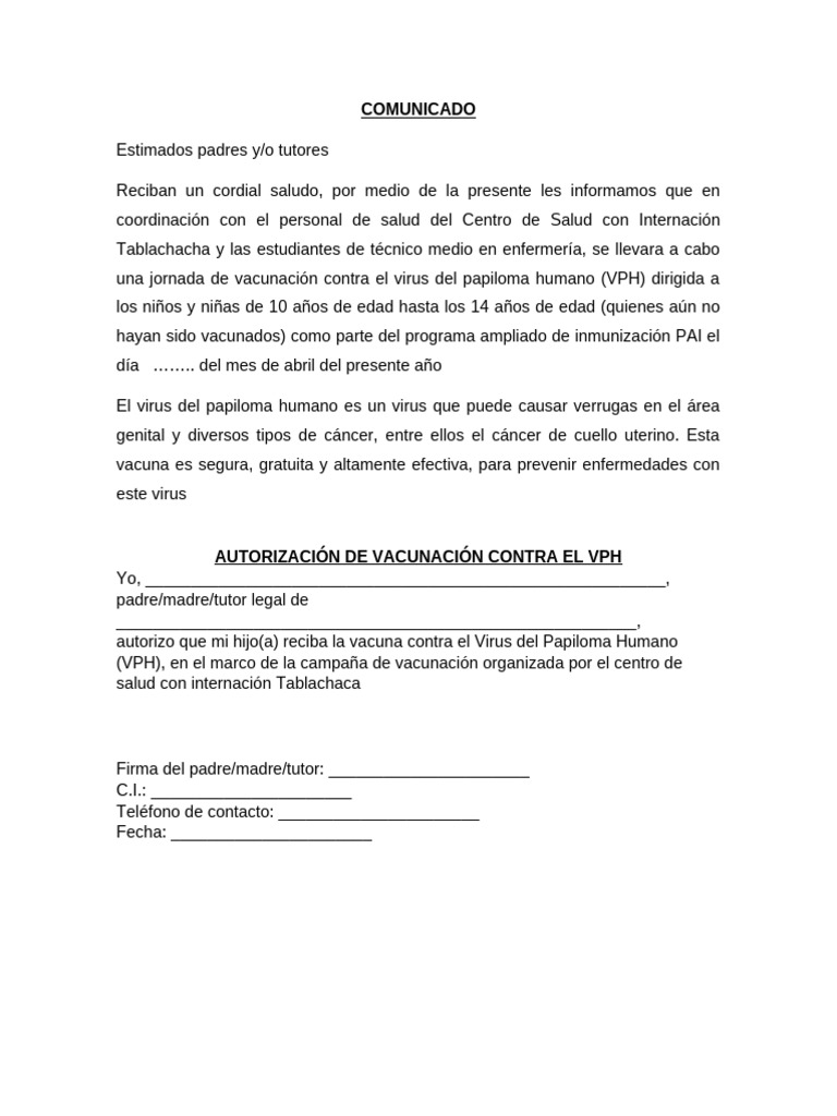 COMUNICADO Vacunacion Vph2.0 | PDF