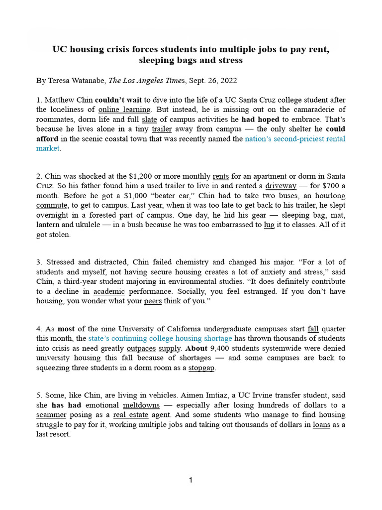 UC Housing Crisis and Students | PDF | University Of California