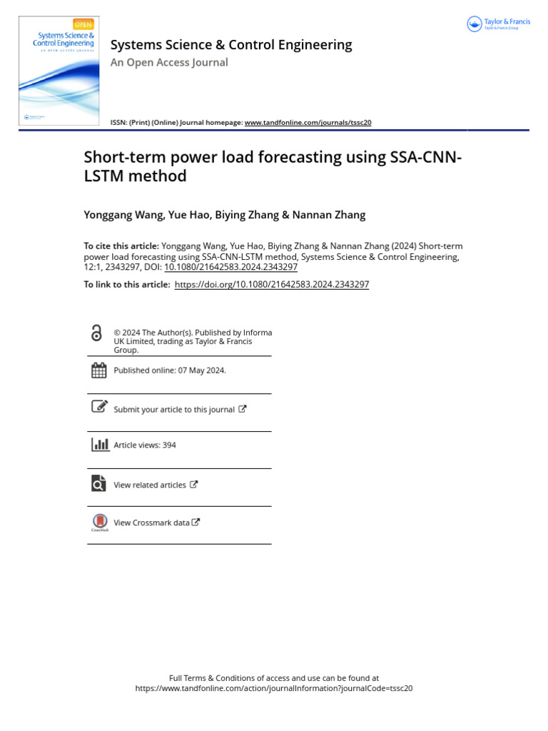 Short-Term Power Load Forecasting Using SSA-CNN-LSTM Method | PDF ...