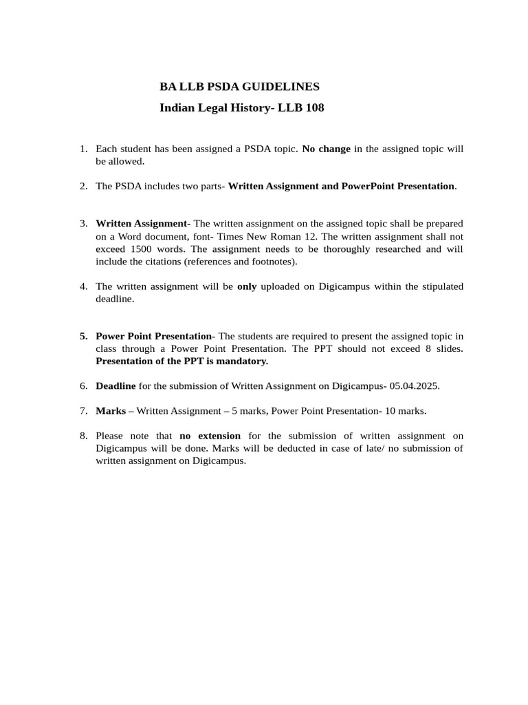 BA LLB PSDA GUIDELINES - BA LLB 1A and 1B | PDF