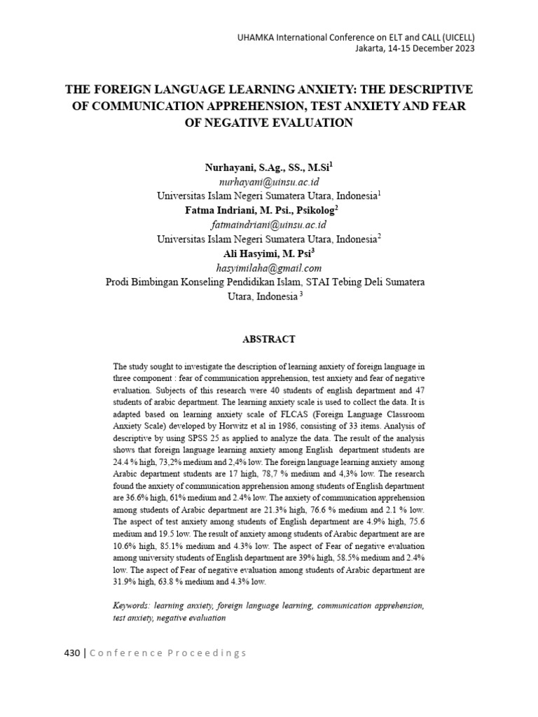 Foreign Language Learning Anxiety Study | PDF | Anxiety | Fear
