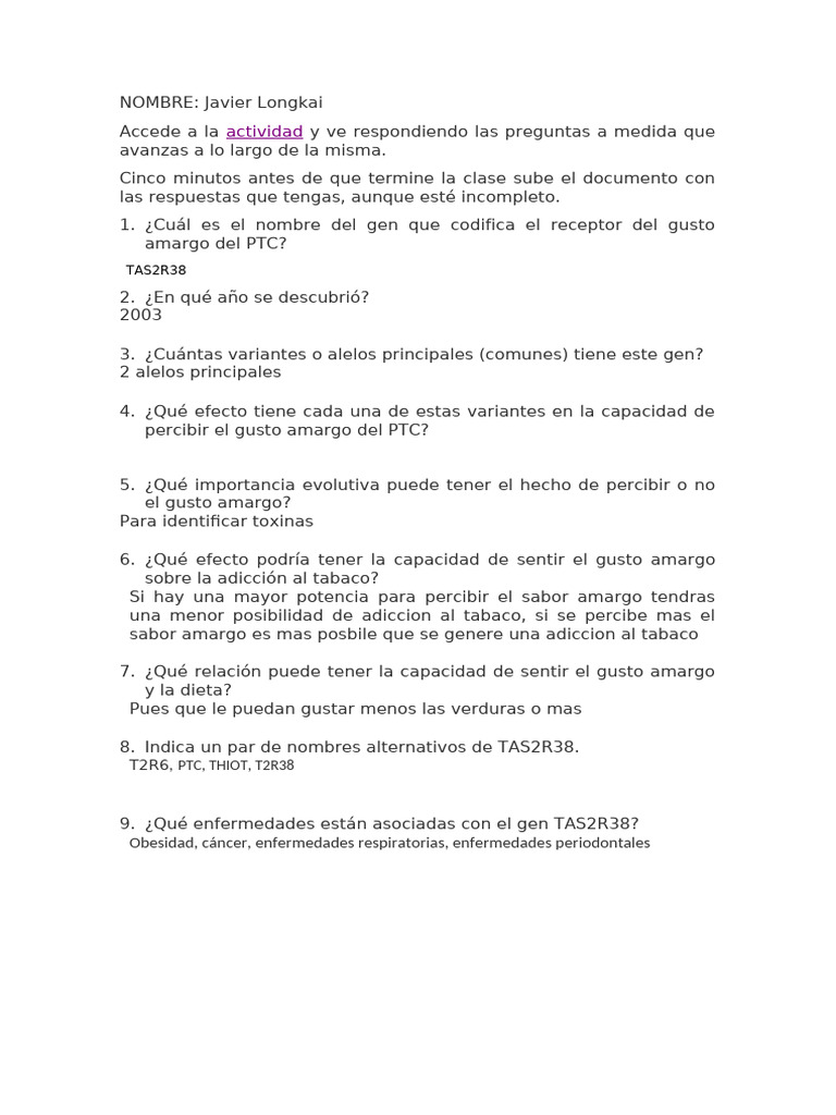 Gen TAS2R38: Variantes y Efectos en el Gusto Amargo | PDF | Gene ...