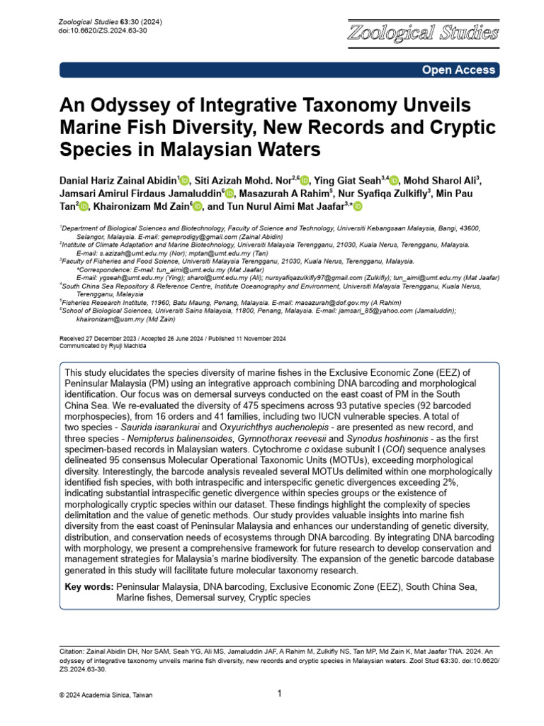 An Odyssey of Integrative Taxonomy Unveils Marine Fish Diversity, New ...