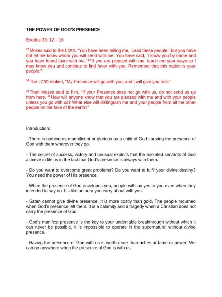 The Power of God's Presence Explained | PDF | Miracle | Sacrifice