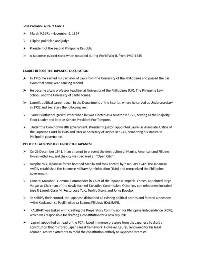 Jose Paciano Laurel Y Garcia | PDF | Philippines | Government