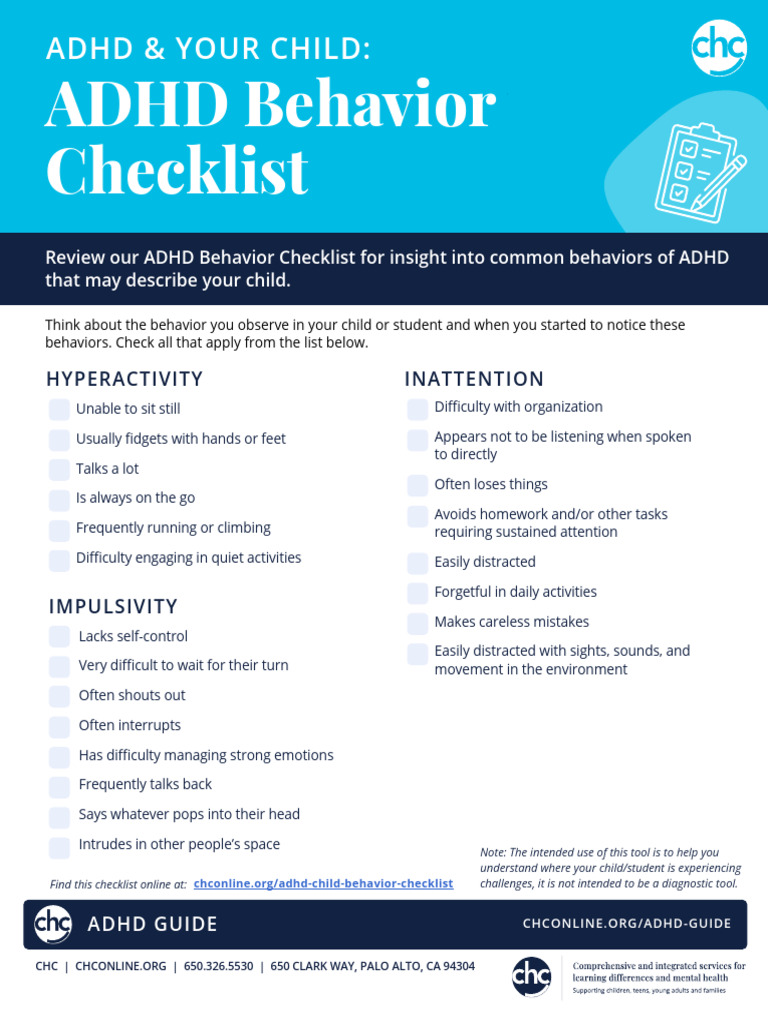 ADHD and Your Child - ADHD Behavior Checklist - CHC | PDF