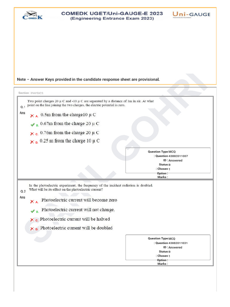 PCM Test Results for Sahil Gohri | PDF