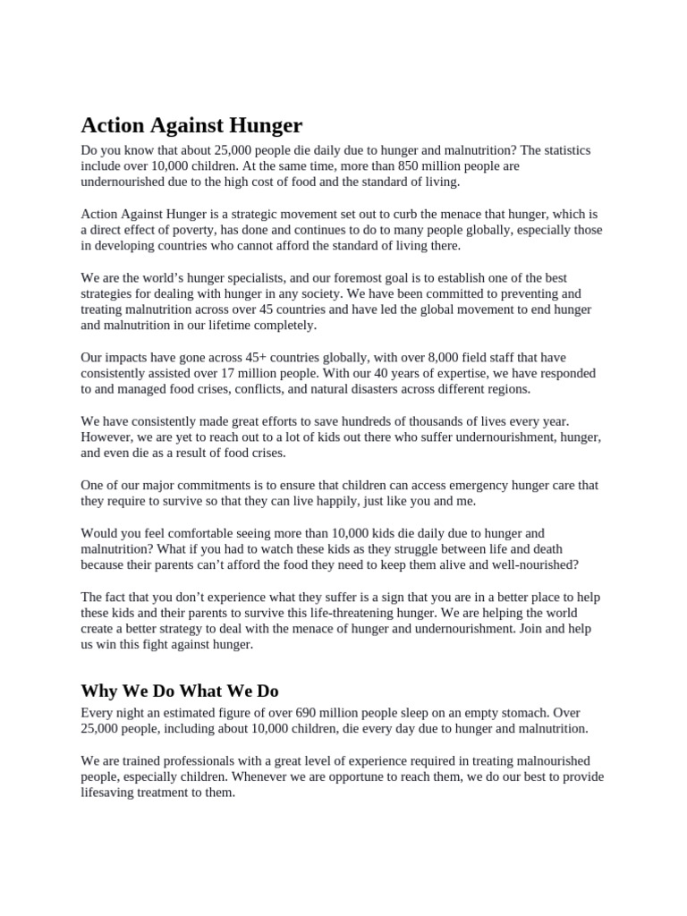 Action Against Hunger 001 | PDF | Malnutrition | Hunger