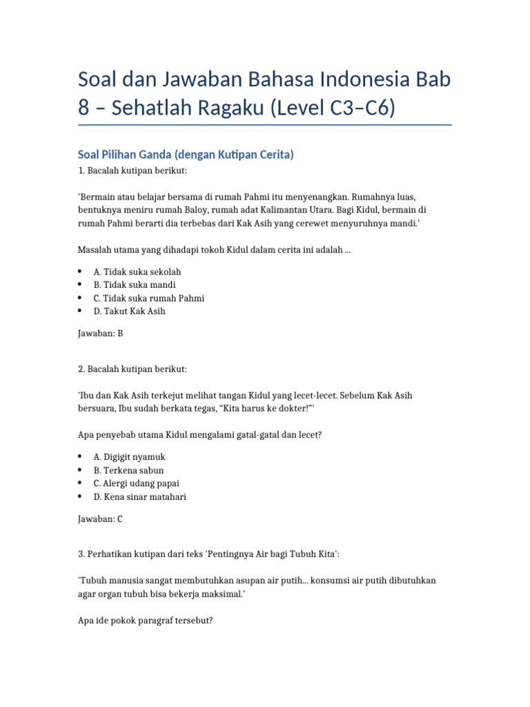 Soal Jawaban Bab8 Bahasa Indonesia Level C3-C6 Revisi | PDF