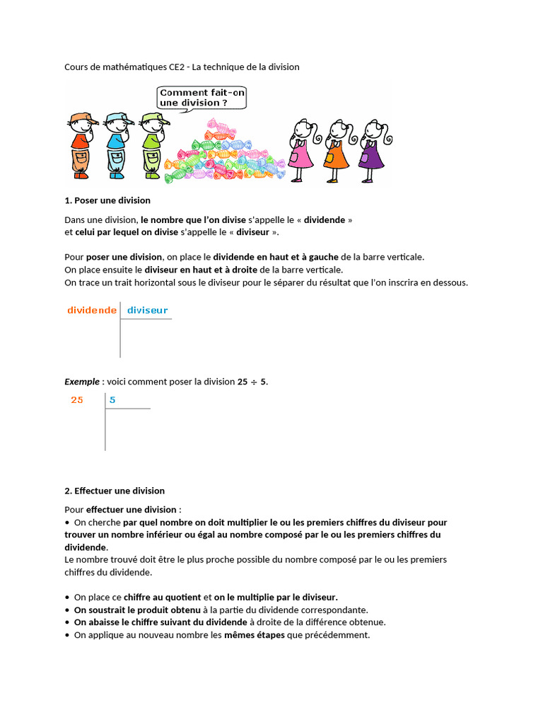 Technique de la division en CE2 | PDF | Division | Mathématiques