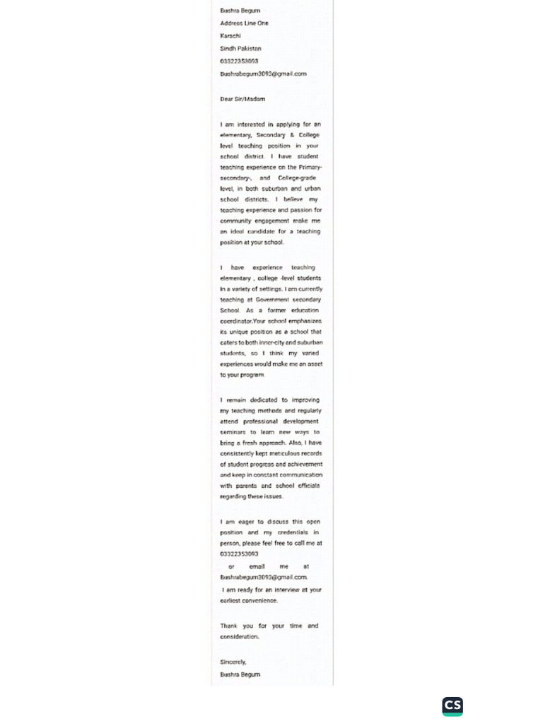 Bushra Baghum CV With Application and | PDF
