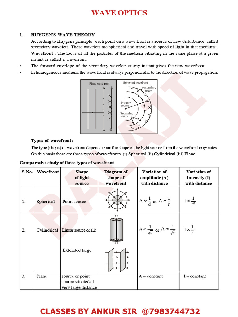 Huygens Principle and Fringe Width Analysis | PDF | Waves | Motion ...