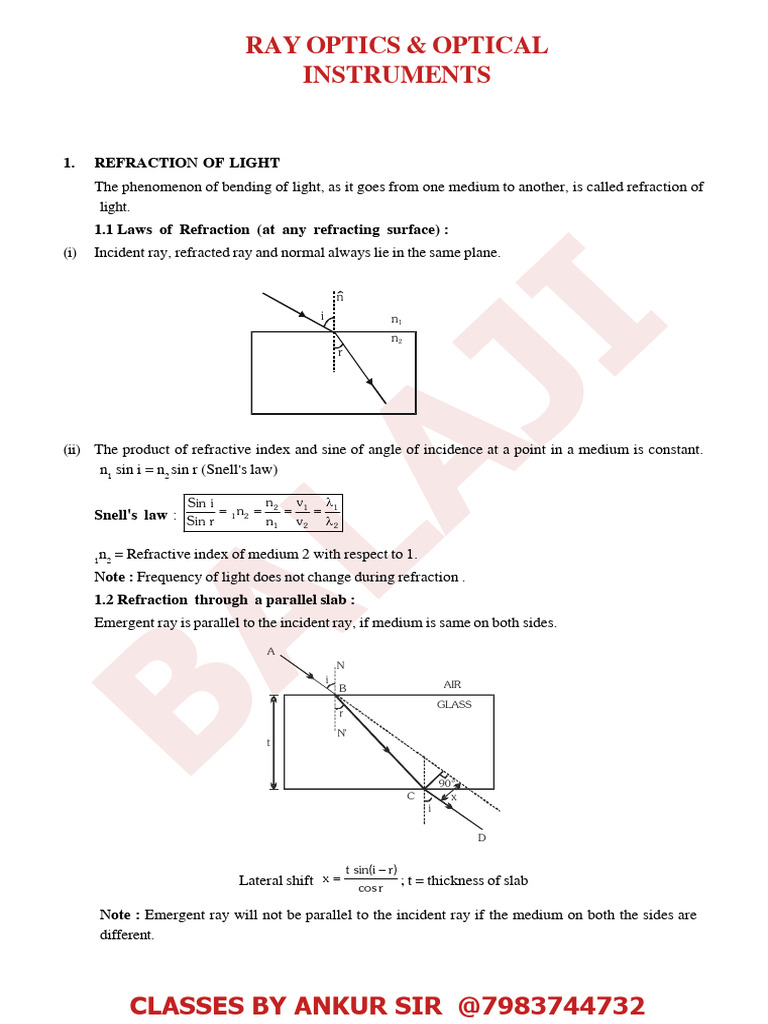 Ray What To Revise-2 2025 | PDF | Refraction | Reflection (Physics)