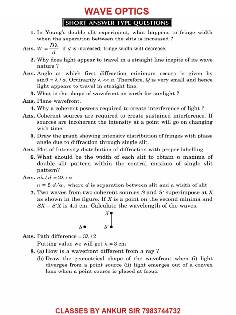 Wave Optics Imp Questions | PDF