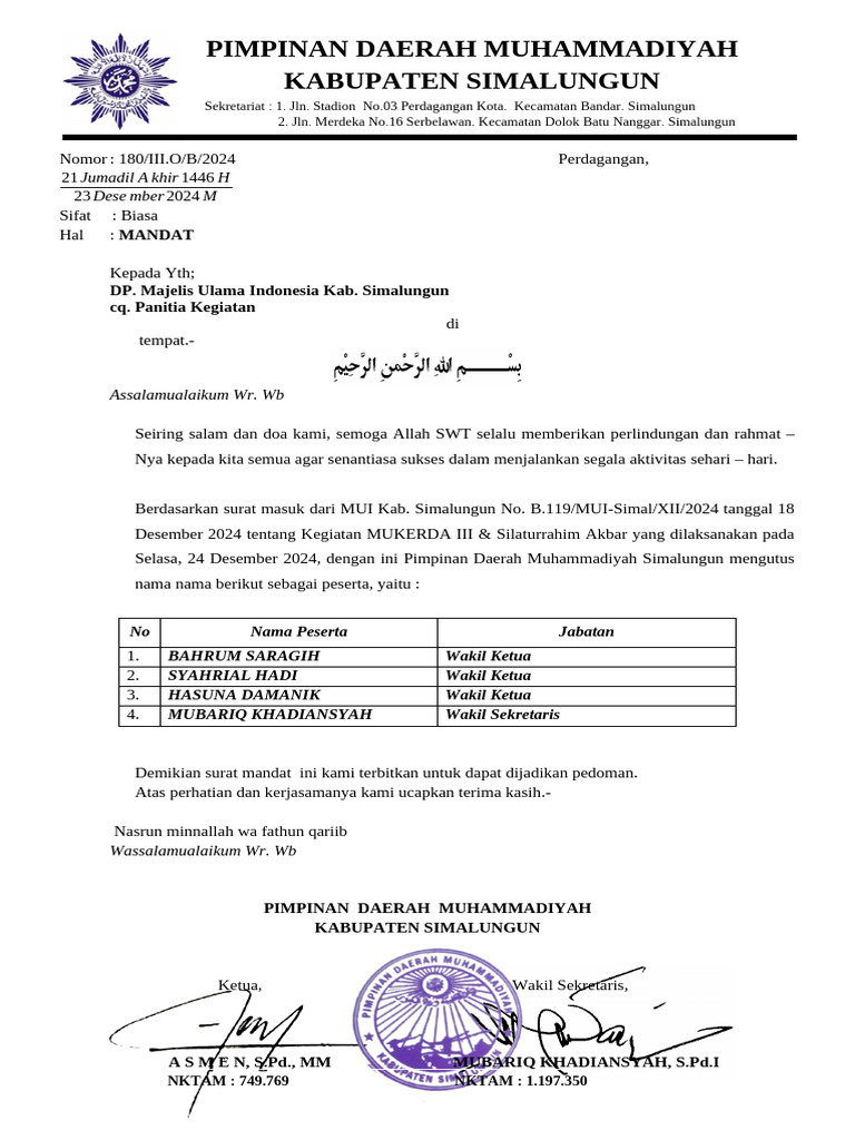 Surat PDM - Mandat MUI | PDF