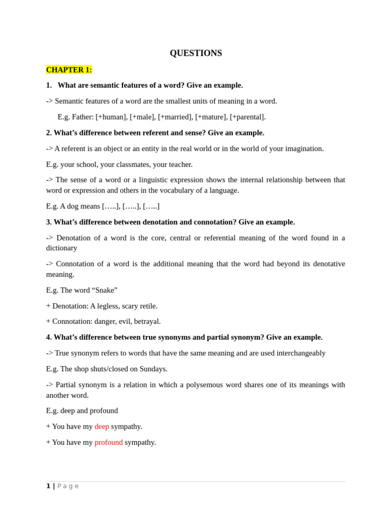 Semantic Questions Review | PDF | Semantics | Word