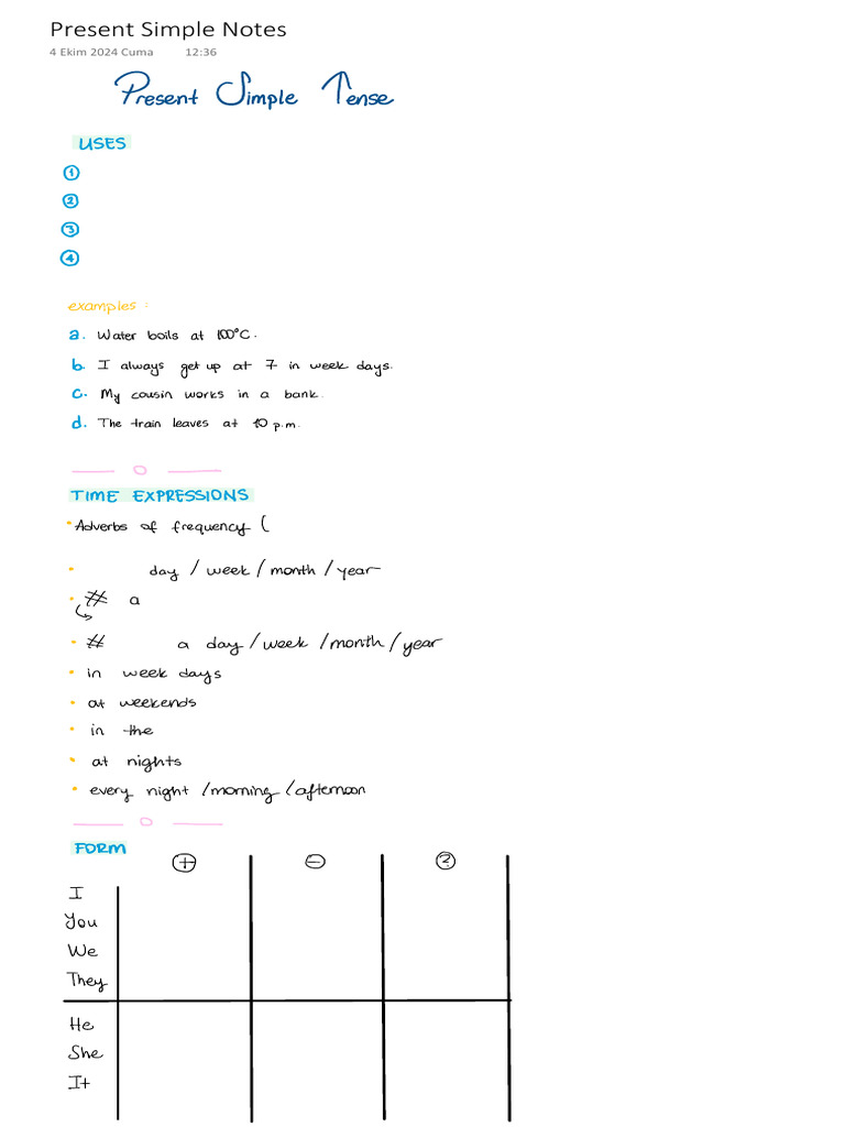 Present Simple Notes | PDF