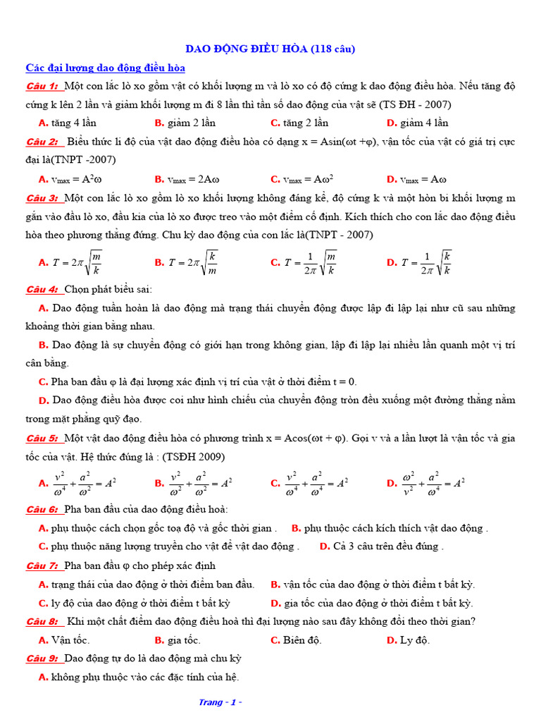 600 Cau Trac Nghiem Ly Thuyet Vat Ly 12 Ko Dap An | PDF