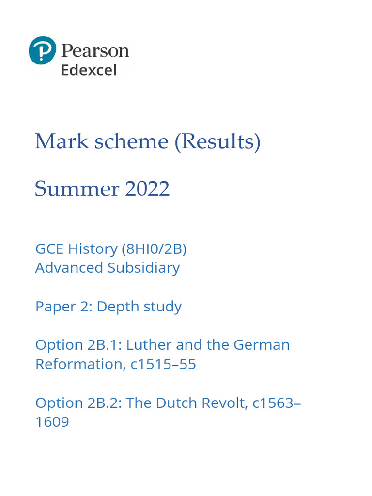 Markscheme ASPaper2B June2022 | PDF | Martin Luther | Evaluation