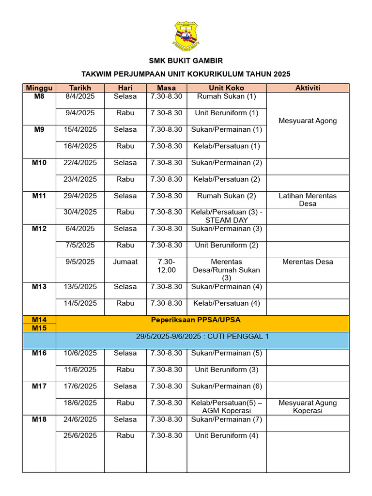 Takwim Koko 2025 | PDF