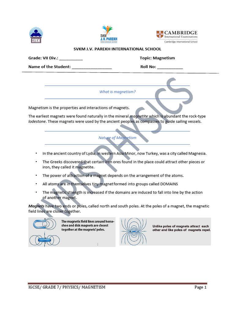 Grade 7 - Magnetism - Study Material | PDF | Magnet | Magnetism