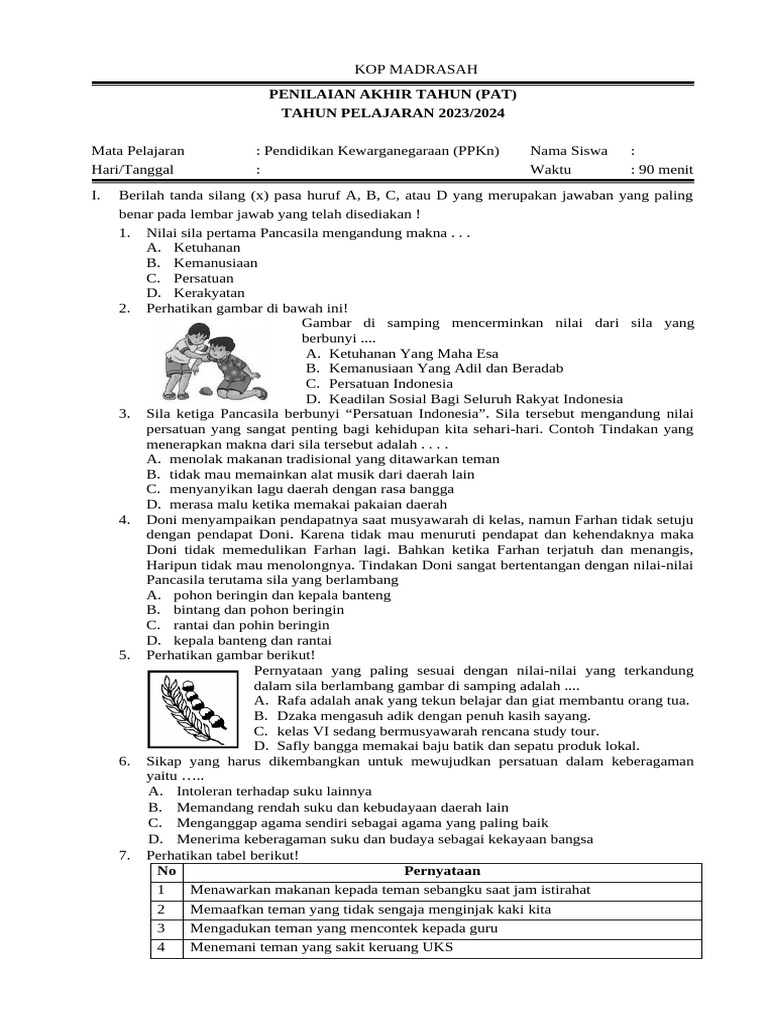 SOAL PAS PPKN 2024 | PDF