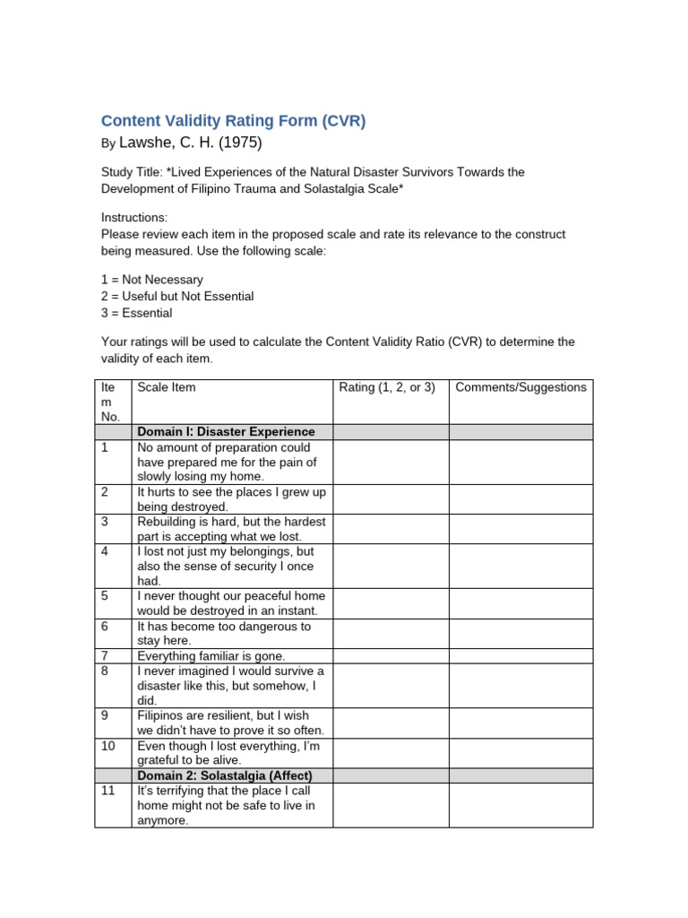 Content_Validity_Rating_Form | PDF | Thought | Psychological Trauma