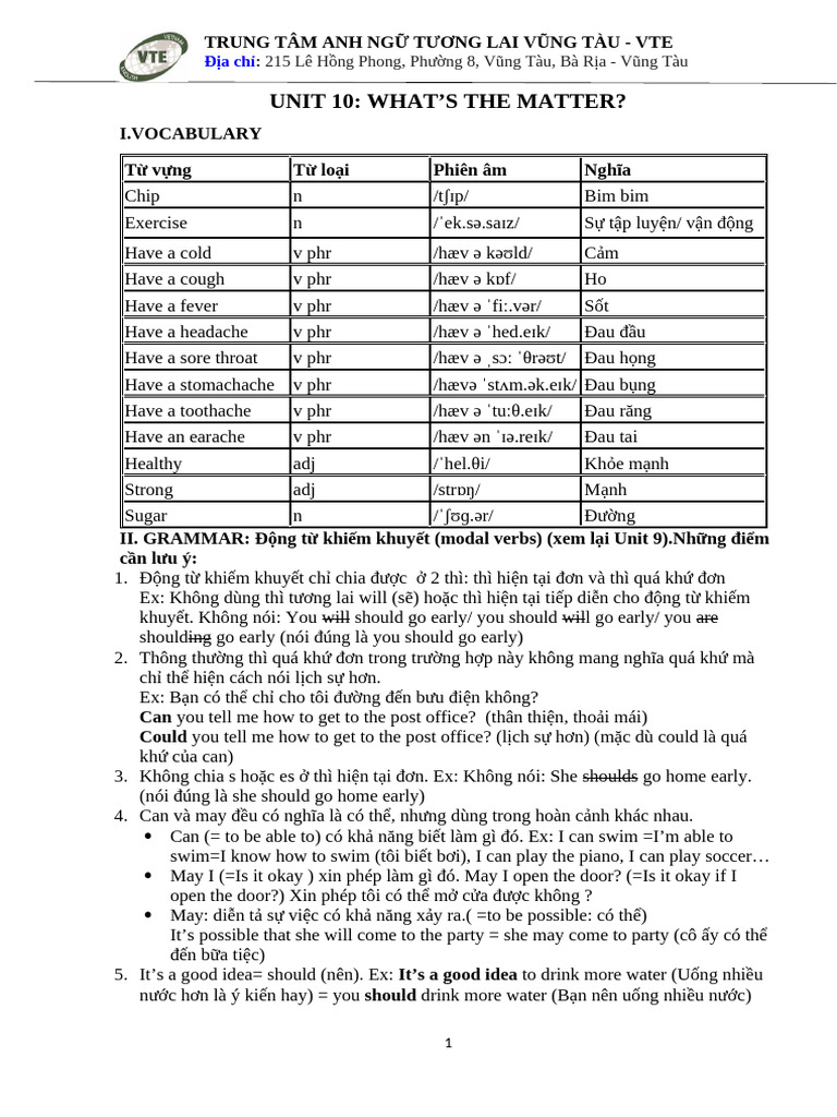 WORKBOOK5-UNIT10-Modal Verbs Chu y | PDF