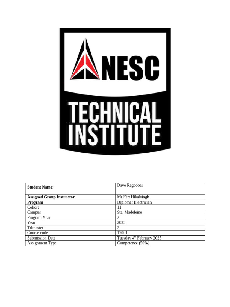 Dave Ragoobar Competence 17001 | PDF | Electrical Wiring | Electricity
