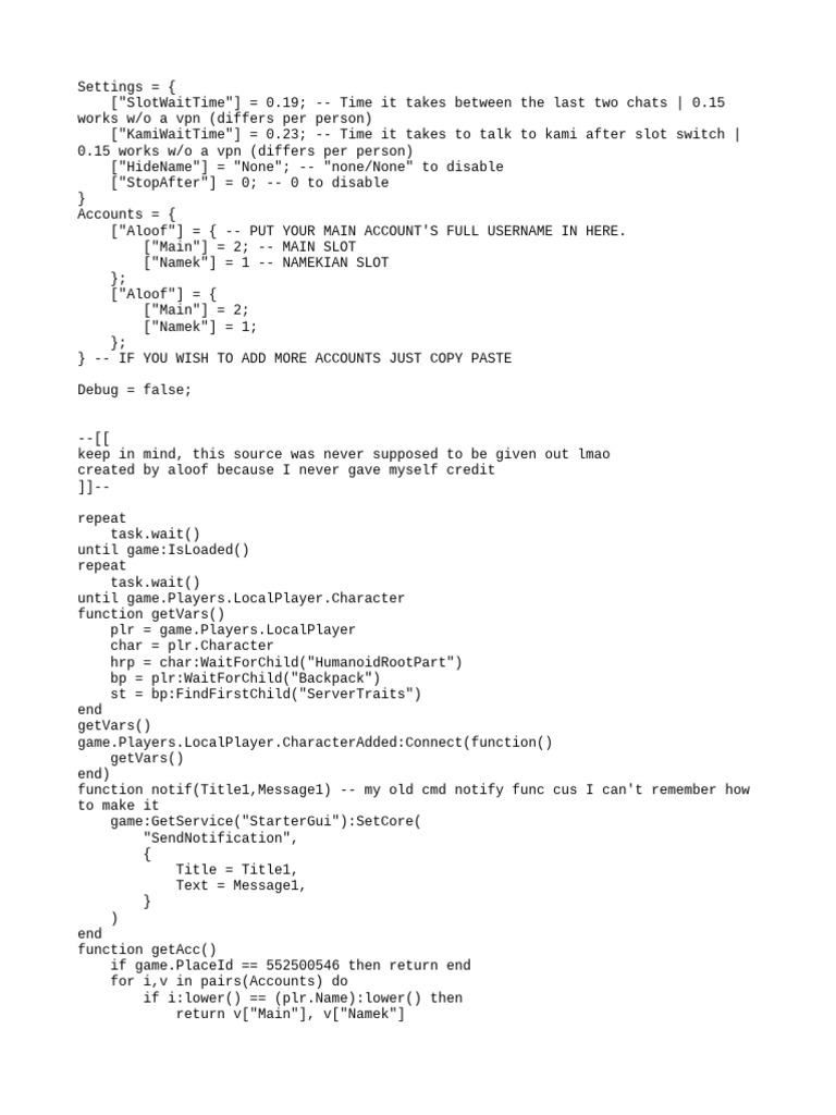 Aloofs Inf Stat Raw Source - Lua | PDF | Computer Programming
