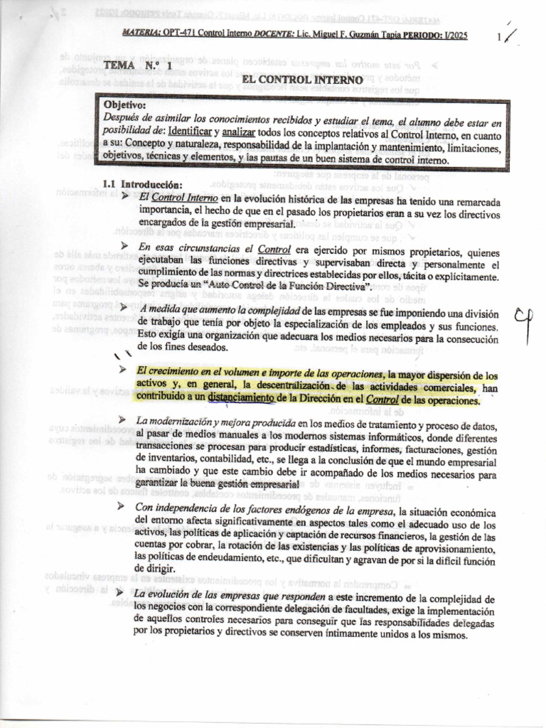 Tema 1 Control Interno | PDF