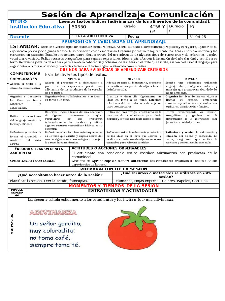 Sesion de Adivinanzas | PDF | Aprendizaje | Escritura