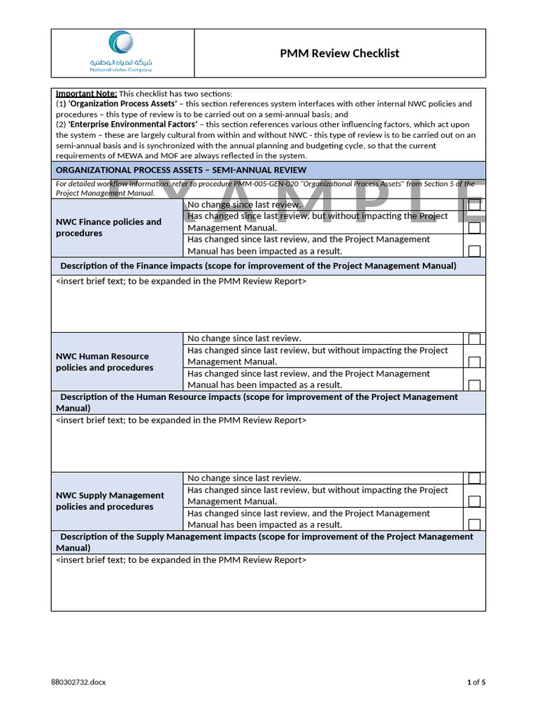 PMF-006-GOV-002 - 02 PMM Review Checklist | PDF | Project Management | Economies