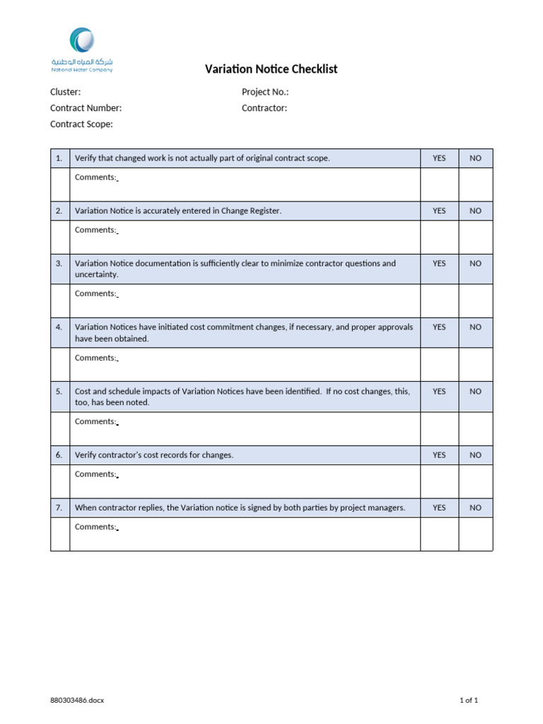 PMF 007 INT 017_02 Variation Notice Checklist | PDF